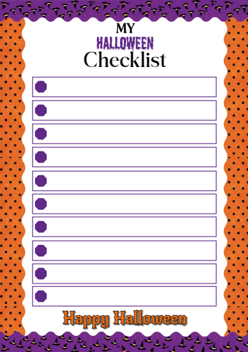 White Maximalist My Halloween Checklist A4 Template | PosterMyWall