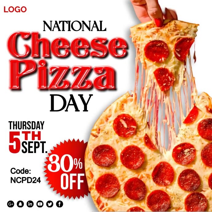Copy of White Maximalist National Cheese Pizza Day Ad | PosterMyWall