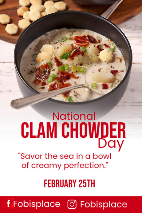 White Maximalist National Clam Chowder Day Poster Template | PosterMyWall
