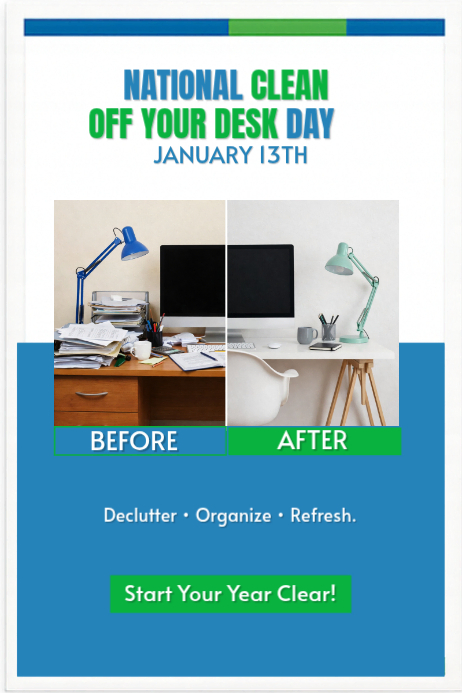 White Maximalist National Clean Off Your Desk Day Poster Template ...