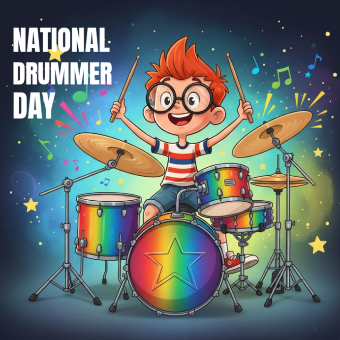 White Maximalist National Drummer Day Instagram Post Template ...