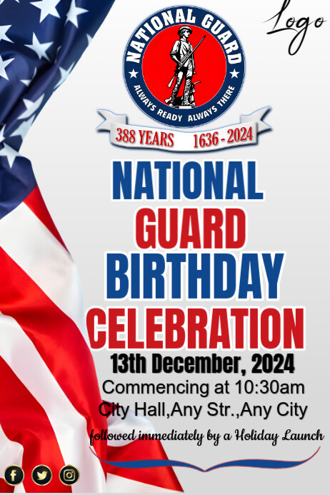 White Maximalist National Guard Birthday Celebration Poster Template ...