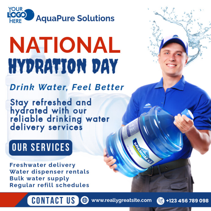White Maximalist National Hydration Day Instagram Post Template ...