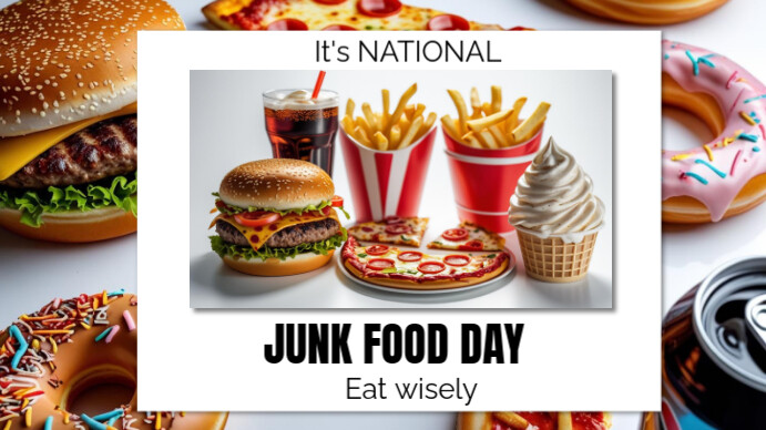 Plantilla de White Maximalist National Junk Food Day Eat Wisely ...