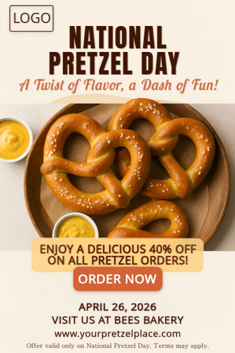 White Maximalist National Pretzel Day Sale Flyer Template – 40% Off ...
