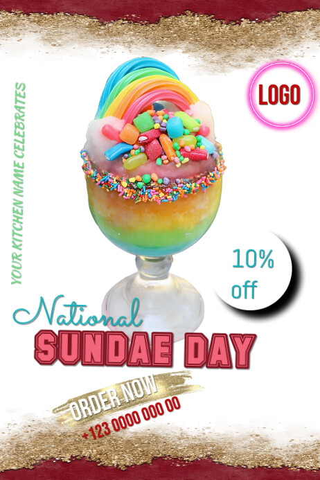 White Maximalist National Sundae Day Poster Template | PosterMyWall