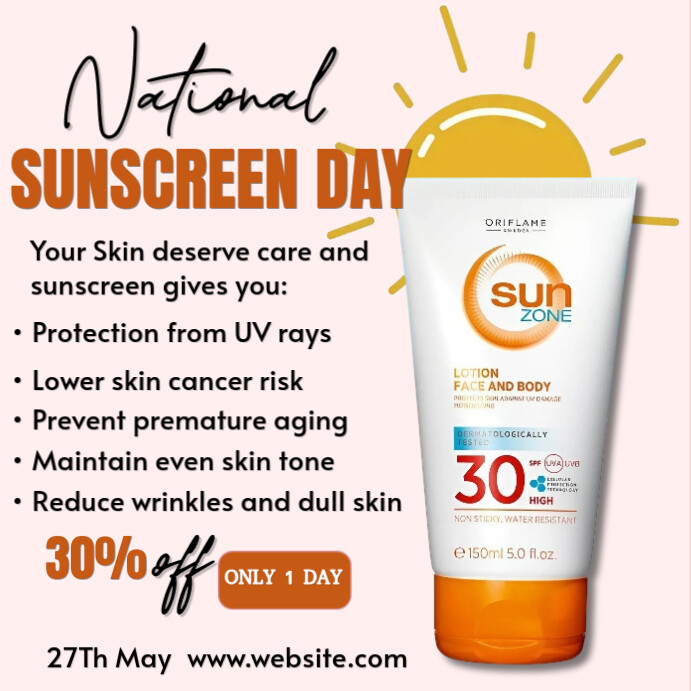 White Maximalist National Sunscreen Day Instagram Post Template ...