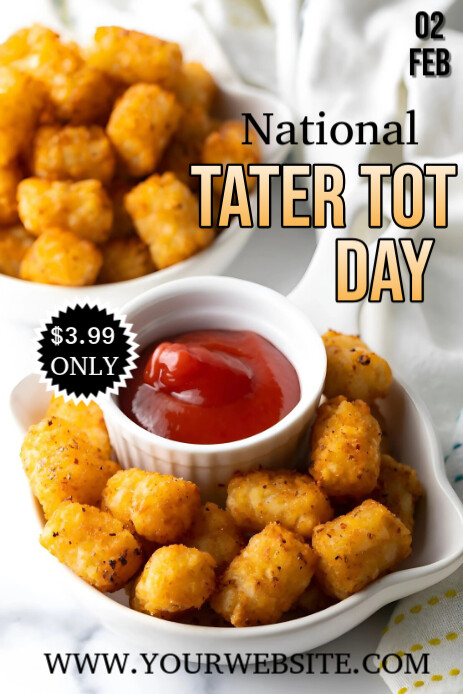 Plantilla de White Maximalist National Tater Tot Day Pinterest Graphic ...