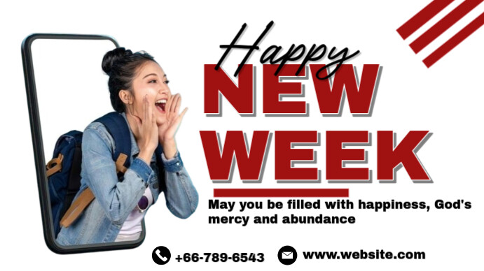 White Maximalist New Week Flyer Happy Digital Display (16:9) Template ...