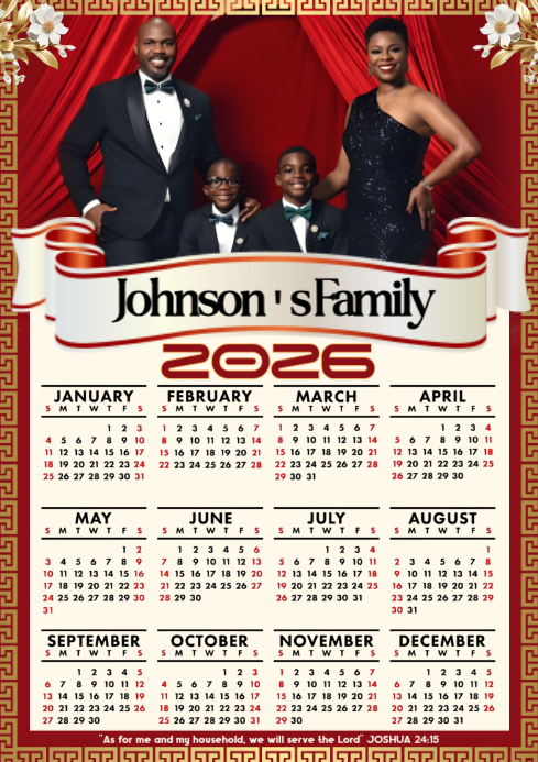 White Maximalist New Year 2026 Family Calendar – Flyer/poster Template ...