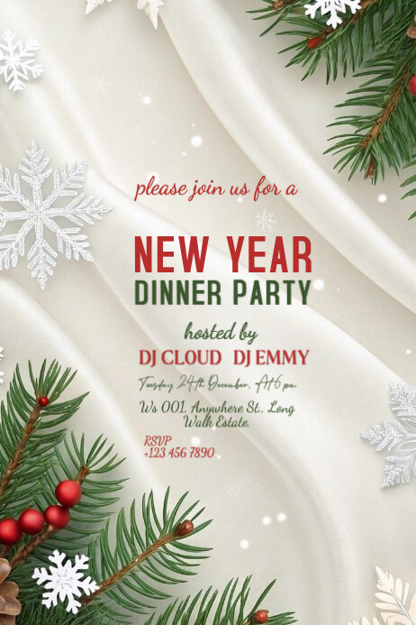 White Maximalist New Year Dinner Invite Banner 4' × 6' Template ...