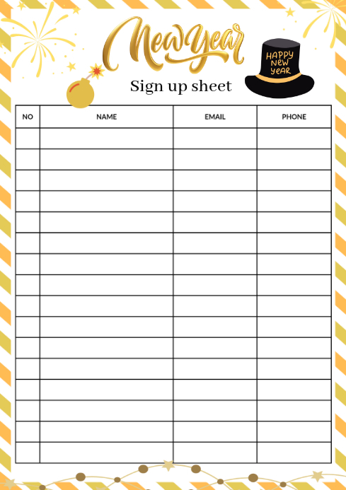 Plantilla de White Maximalist New Year Sign Up Sheet A4 | PosterMyWall