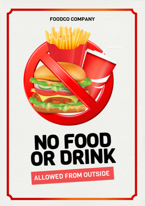 White Maximalist No Food And Drink Allowed Sign Poster A2 Template ...