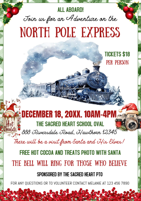 White Maximalist North Pole Express Train Event Invite A4 Template ...