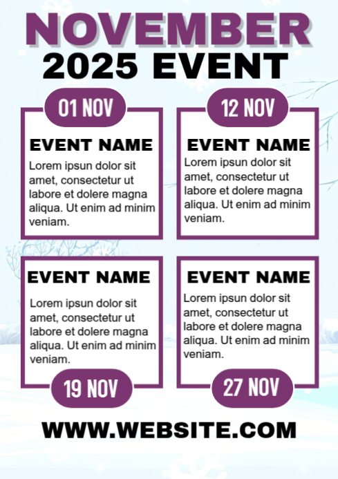 White Maximalist November Upcoming Event Flyer A4 Template | PosterMyWall