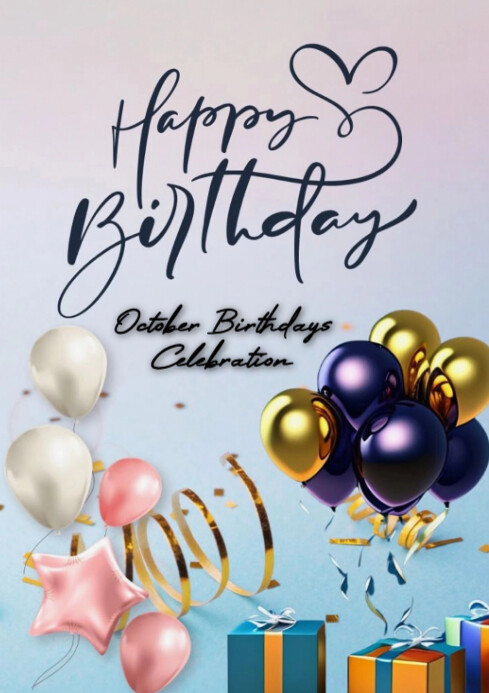 White Maximalist October Birthday A4 Template | PosterMyWall