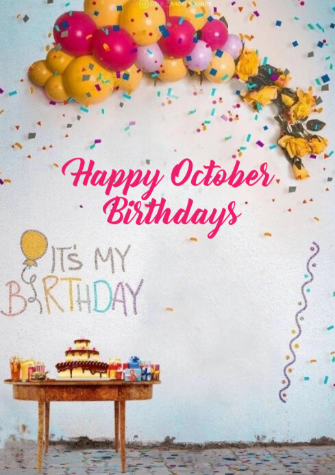Plantilla de White Maximalist October Birthdays A4 | PosterMyWall
