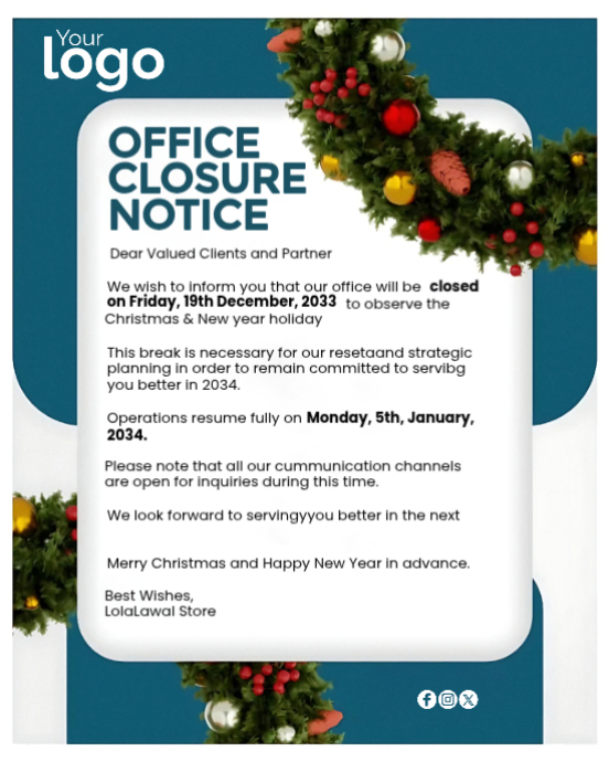 White Maximalist Office Closure Flyer Instagram Portrait Template ...