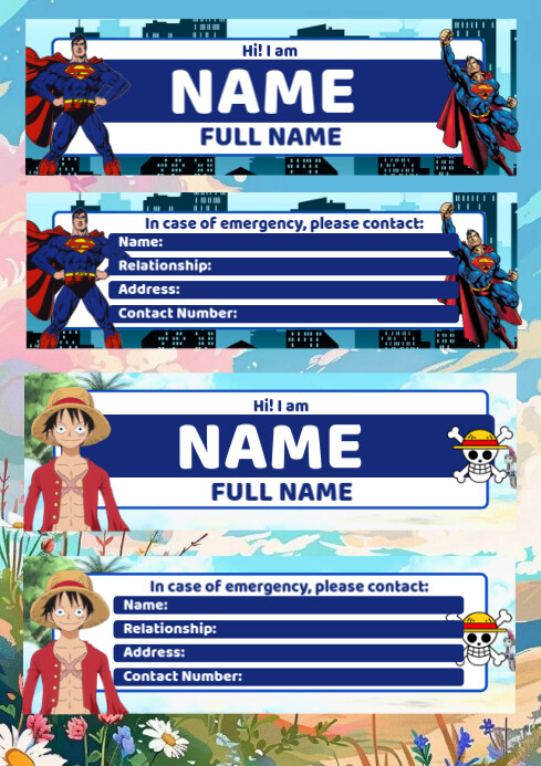 White Maximalist One Piece Nametags A4 Template | PosterMyWall