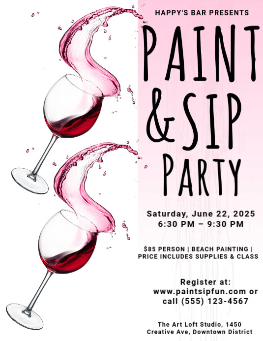 White Maximalist Paint & Sip Party Flyer (us Letter) Template | PosterMyWall
