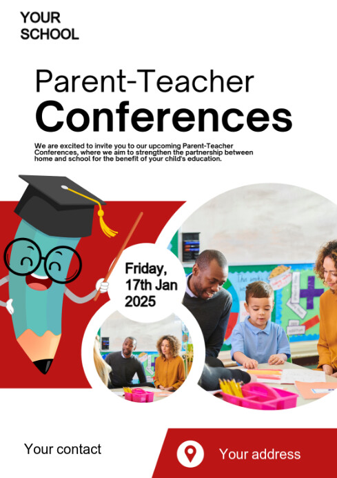 White Maximalist Parent Teacher Conference A4 Template | PosterMyWall