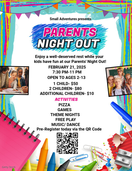 White Maximalist Parents Night Out Flyer (us Letter) Template ...