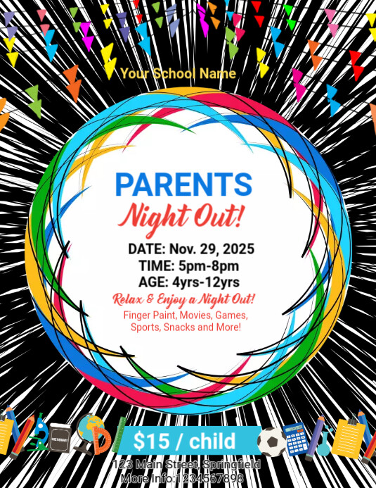 White Maximalist Parents Night Out Flyer (us Letter) Template ...