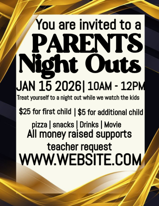White Maximalist Parents Night Out Flyer Template | PosterMyWall