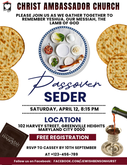 White Maximalist Passover Seder Service Flyer (us Letter) Template ...