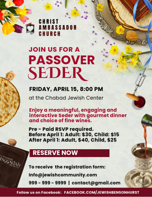 Plantilla de White Maximalist Passover Seder Service Flyer (us Letter ...