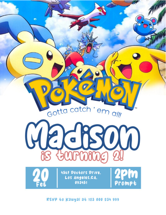 White Maximalist Pokemon Birthday Party Invite Flyer (us Letter ...