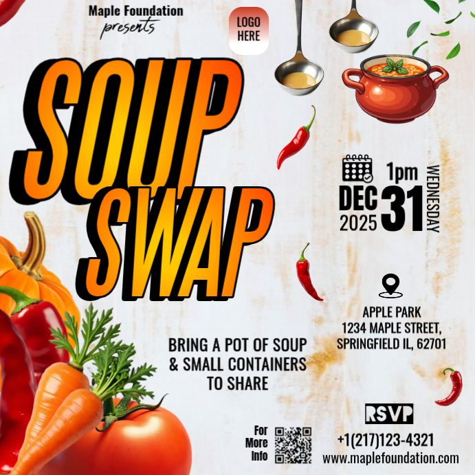 White Maximalist Potluck Soup Swap Party Template Instagram Post ...