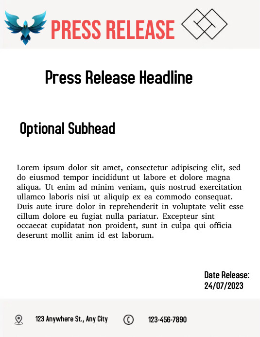 White Maximalist Press Release Letters Flyer Template | PosterMyWall