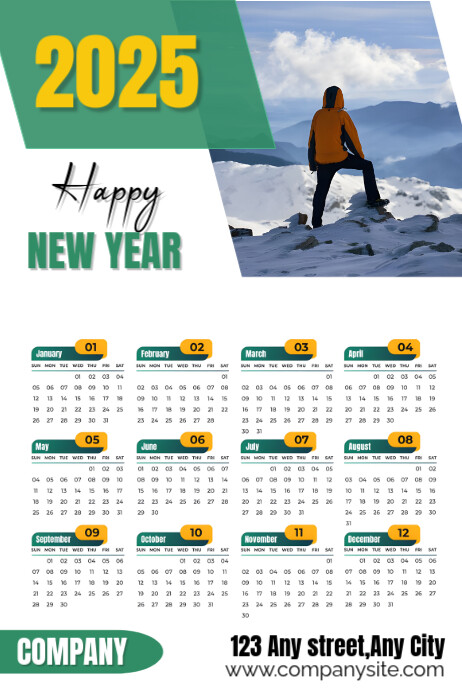 White Maximalist Printable Calendar 2025 Poster Template | PosterMyWall