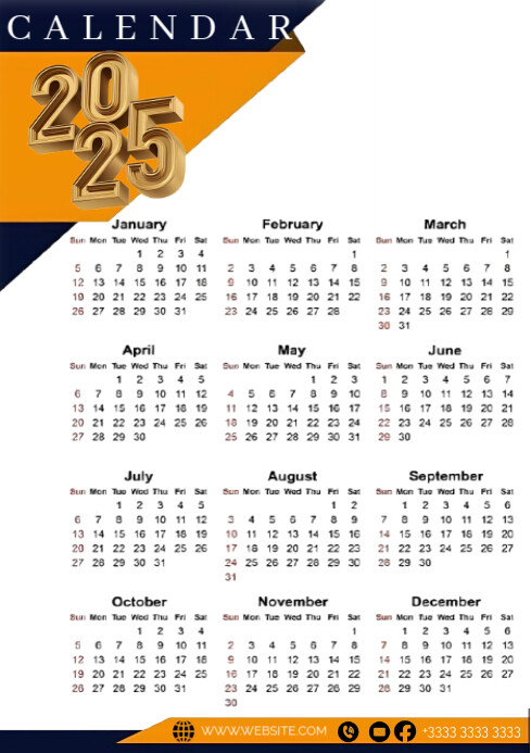 White Maximalist Professional 2025 Calendar A3 Template | PosterMyWall