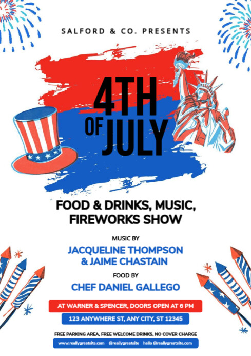 White Maximalist Red And Blue 4th Of July Celebration Event Flyer A4 ...