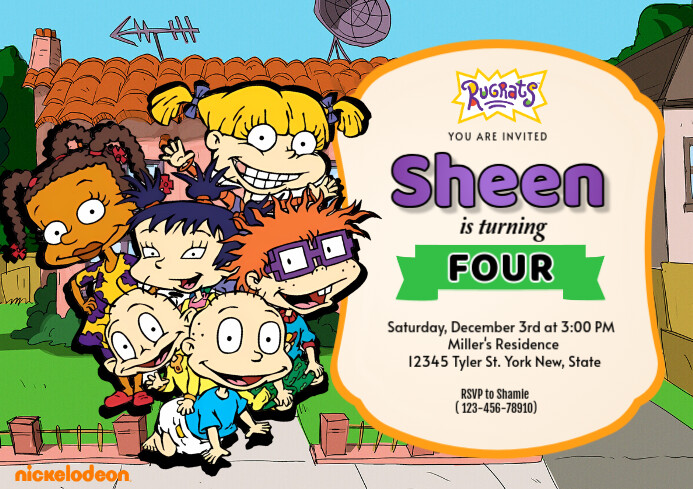White Maximalist Rugrats Birthday Invitation A4 Template | PosterMyWall