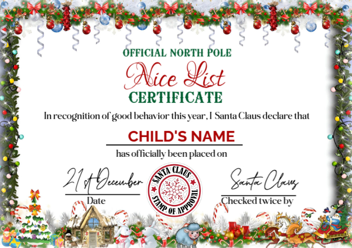 White Maximalist Santa Nice List A4 Template | PosterMyWall