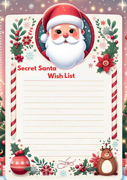 Plantilla de White Maximalist Secret Santa Wish List A4 | PosterMyWall