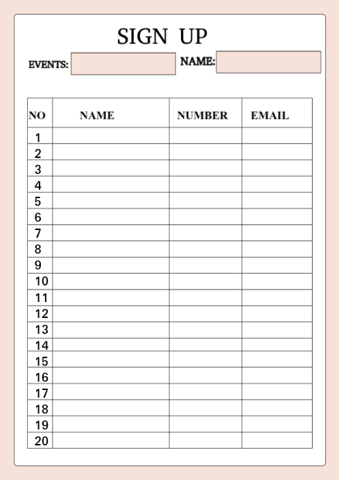 White Maximalist Sign Up Sheet A4 Template | PosterMyWall