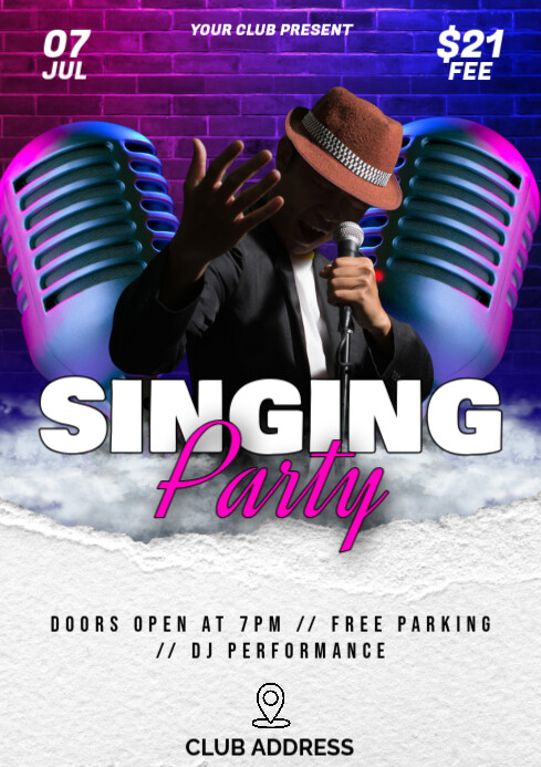 Plantilla de White Maximalist Singing Party A4 | PosterMyWall