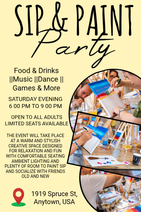 White Maximalist Sip & Paint Party Poster Template | PosterMyWall