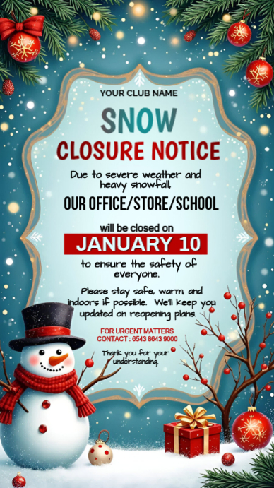 White Maximalist Snow Closure Notice Instagram Story Template ...