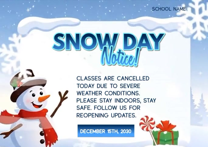 White Maximalist Snow Day School Closure Notice | Editable Winter ...