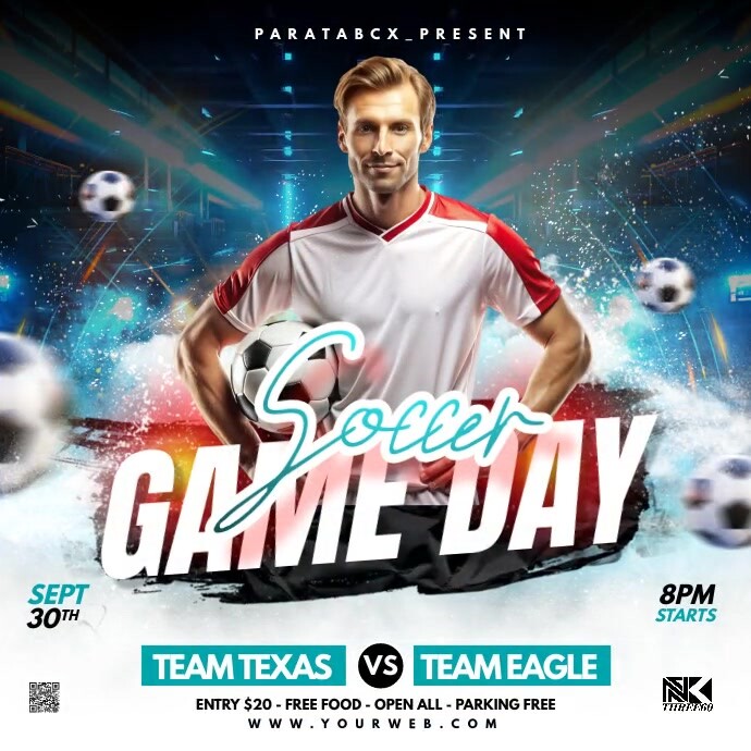 White Maximalist Soccer Game Day Ad Square (1 Template | PosterMyWall