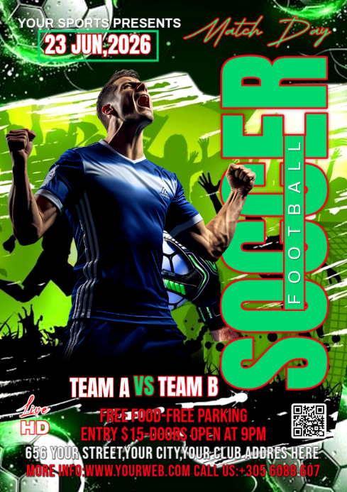 White Maximalist Soccer Match Day Flyer A3 Template | PosterMyWall