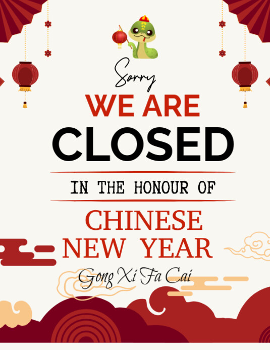 White Maximalist Sorry We Are Closed On Chinese New Year Flyer (us ...