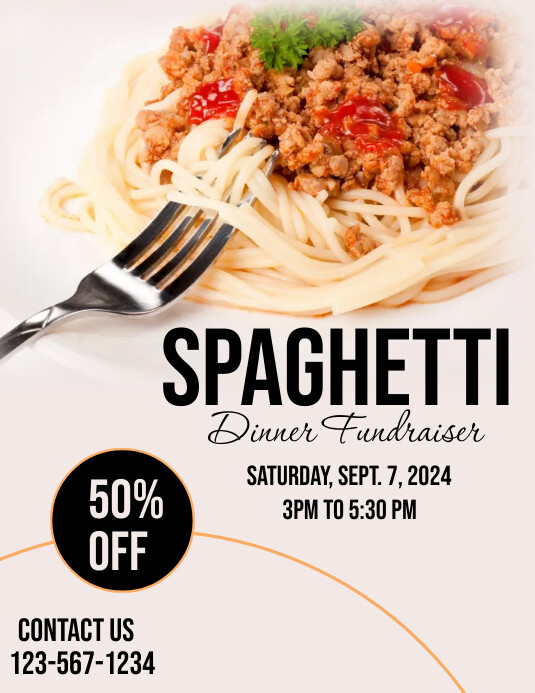 White Maximalist Spaghetti Dinner Fundraiser Template | PosterMyWall