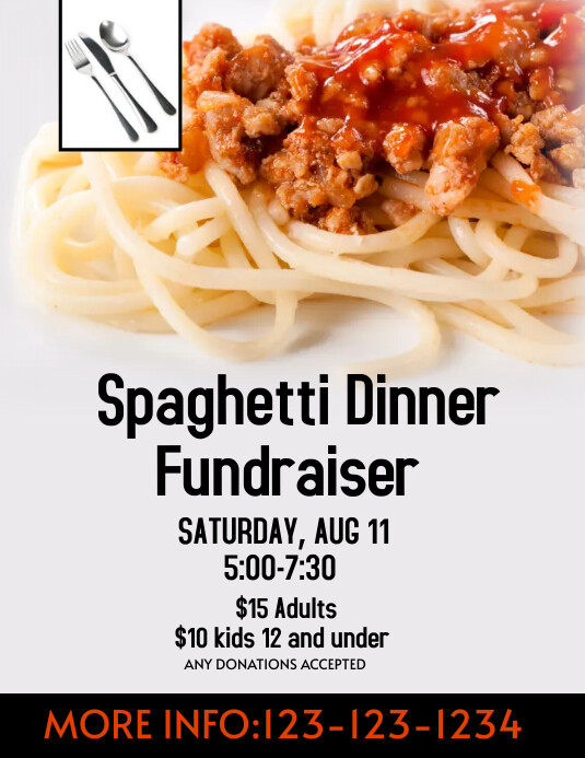 White Maximalist Spaghetti Dinner Fundraiser Template | PosterMyWall