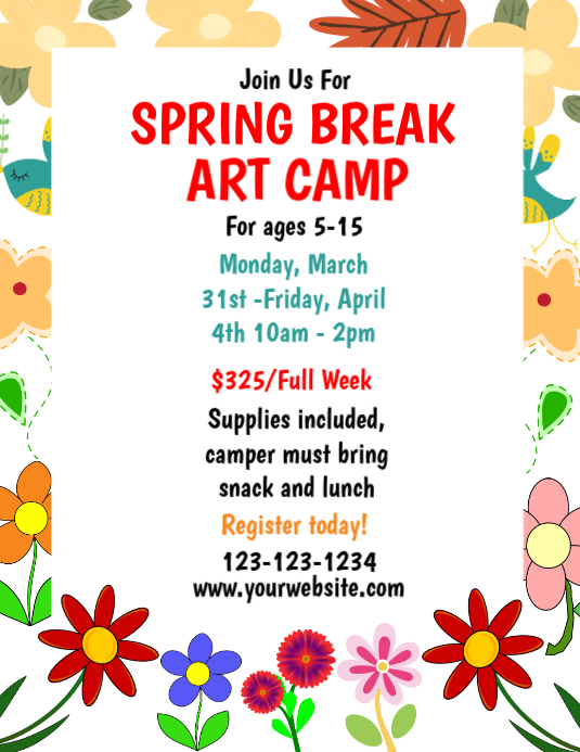 White Maximalist Spring Break Art Camp Flyer (us Letter) Template ...